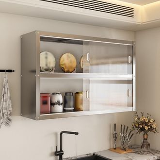 Generic Mehrzweckschrank H&auml;ngeschrank K&uuml;che mit Transparenten Schiebet&uuml;ren Material: Edelstahl und Acryl Werkstatt H&auml;ngeschrank Tragkraft Pro Ebene: 25 Kg f&uuml;r