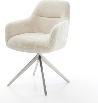 DELIFE Drehstuhl Pejo-Flex Pl&uuml;sch Creme-Wei&szlig; Kreuzgestell breit Edelstahl 360&deg; drehbar Wippfunktion Taschenfederkern, Esszimmerst&uuml;hle
