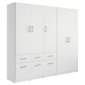 Vente-Unique Armoire 5 portes et 6 tiroirs - L228 cm - Blanc - BELOMY