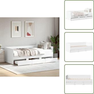 vidaXL Lit de jour avec tiroirs sans matelas blanc 90x190 cm - Lit Deux Places - Canap&eacute; Lit - Meuble Multifonction - Rangements Int&eacute;gr&eacute;s - Lit Convertible