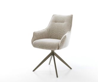 DELIFE Drehstuhl Alja-Flex mit Armlehnen Webstoff Soft Beige Kreuzgestell breit Effektfinish Titan 360&deg; drehbar Wippfunktion Taschenfederkern, Esszimmerst&uuml;hl