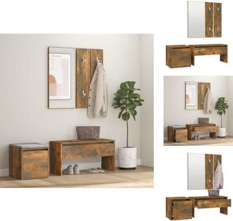 vidaXL Garderoben-Set R&auml;uchereiche Holzwerkstoff - Flurm&ouml;bel - Garderobensatz - Holzschrank - Schuhregal - Wohnzimmerdeko