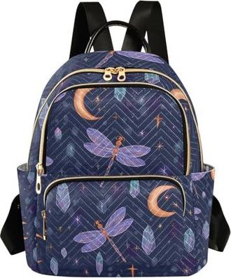 Mnsruu Mini sac à dos pour femme, libellule et lune, bleu foncé, petit sac à dos tendance pour femme, sac à dos décontracté, Multi947, S