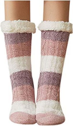 Generic Good Hew Chaussettes dhiver mi-hautes pour femme et fille Motif rayures d&eacute;contract&eacute;es antid&eacute;rapantes, C, Taille unique