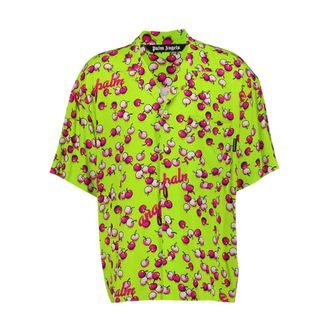 Palm Angels Kirschendruck Bowling Hemd Lime Fuchsia - - Shirts - Herren - Mehrfarbig - L