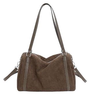 Generic Sac Cabas en Daim Marron pour Femme, Sac &eacute;paule Vintage D&eacute;contract&eacute;, Grand Sac Sous-bras, Sac Bandouli&egrave;re pour Travail et Voyage