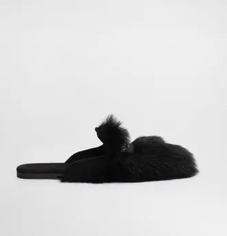 Dolce & Gabbana Shearling And Suede Slippers - Frau Pantoletten Und Mules Schwarz 39.5