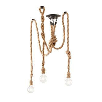 Luce-Ambiente-Design Rope Ceiling Light with Three Lights in Hemp and Metal