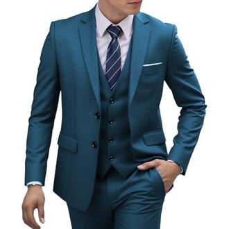 Generic Ensemble 2 pi&egrave;ces pour homme - Coupe ajust&eacute;e - &Eacute;l&eacute;gant costume de mariage daffaires formel - Smoking simple boutonnage - Blazer et pantalon, Bleu 2, 3