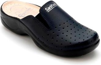 Saniflex 621-10 Sabots Mules Chaussons Chaussures en Cuir, Femme, Bleu, EU 38