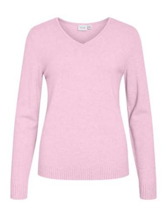 Vila Vila Neck Knit Top Viril Noos Haut tricot&eacute; &agrave; col en V L/S, Rose, XL Femme