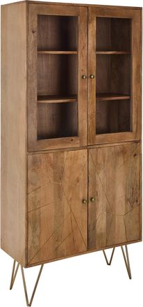 Landscape Vitrine, Natur, Gold, Holz, Mangoholz, massiv, 3 F&auml;cher, 86x180x39 cm, Typenauswahl, Beim&ouml;bel erh&auml;ltlich, stehend, Holzm&ouml;bel, Holzschr&auml;nke, Vitrinen H