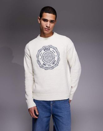 Boss Orange by Hugo Boss Kerbert - Pullover mit Rundhalsausschnitt und Print auf der Brust-Neutral