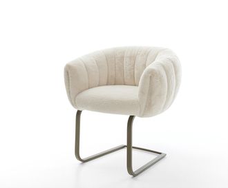 DELIFE Freischwinger Jada-Flex Pl&uuml;sch Creme-Wei&szlig; Freischwinger flach Effektfinish Titan Taschenfederkern, Esszimmerst&uuml;hle