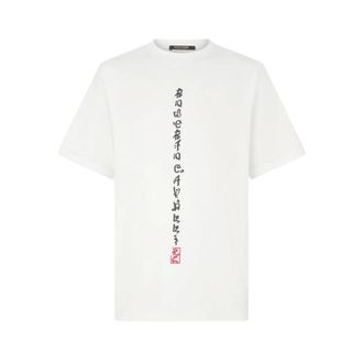 Roberto Cavalli Homme, Tops, Blanc, Taille: S T-shirt en coton avec impression de dragon