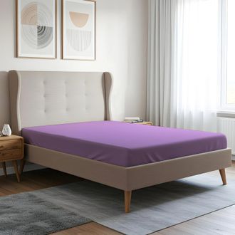 Pizuna 400 Baumwoll-Spannbetttuch 110x200-120x200cm Lila, 100% langes Baumwoll-Spannbetttuch, weiches Mako-Satin-Gewebe f&uuml;r bis zu 40 cm Matratzenh&ouml;he (100% 