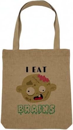 Fabulous Sac Shopping Tote Bag Aspect Lin - I eat Brains Zombie Halloween Peur Horreur - Sac de Courses Toile Epaisse 360g Beige Naturel Cabas Port&eacute; Epaule Sol