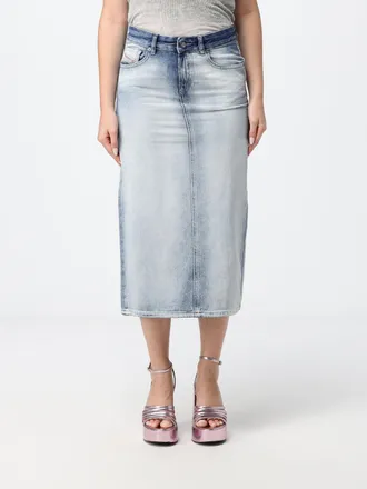 Diesel Jupe crayon midi en denim d&eacute;lav&eacute; avec fente arri&egrave;re