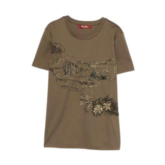 Max Mara Femme, Tops, Vert, Taille: 42 FR Embellished Crew Neck Short Sleeve Sweater