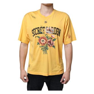 Dolce & Gabbana Gelbes Blumen Baumwoll T-Shirt mit Rundhalsausschnitt - - Tops - Herren - Gelb - M