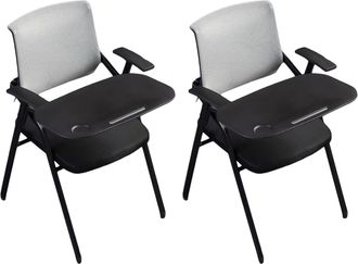 Generic Set mit 2 stapelbaren Klappst&uuml;hlen f&uuml;r Wartezimmer, B&uuml;ro & Konferenzraum - Netz-Empfangsst&uuml;hle mit Armlehnen - Ergonomische graue G&auml;stest&uuml;hle
