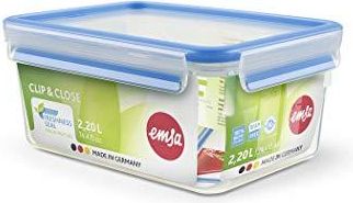 Emsa 508544 Bo&icirc;te alimentaire rectangulaire avec couvercle, Transparent/bleu, 2,3 L Clip et Close