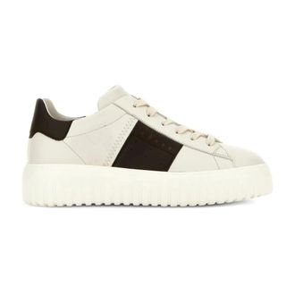 Hogan Homme, Chaussures, Beige, Taille: 41 EU H-Stripes Leather Platform Baskets