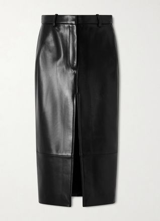 Khaite Anden Paneled Leather Midi Skirt - Black