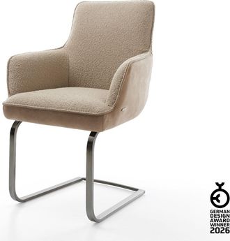 DELIFE Freischwinger Heira-Flex mit Armlehnen Materialmix Schlamm Freischwinger flach Graphit Taschenfederkern, Esszimmerst&uuml;hle