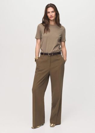 Mango T-shirt coton manches courtes marron moyen - Femme - M - MANGO