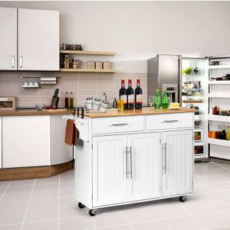 Costway Desserte de Cuisine &agrave; roulettes avec 2 Tiroirs,Tablette R&eacute;glable,Porte-Serviettes,Porte-Couteau,122 x 46 x 92,3CM - Costway