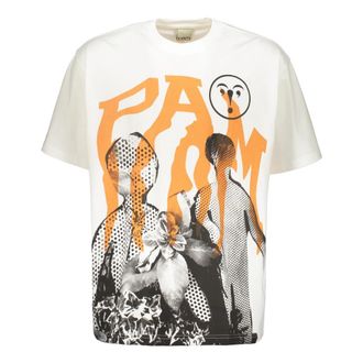 P.A.M. Baumwoll T-Shirt mit geripptem Ausschnitt-Print - - Tops - Herren - Wei&szlig; - S