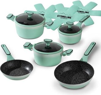 STONELINE Batterie Cuisine 11 pcs 18/20/24 cm Set de Po&ecirc;les et Casseroles avec Couvercle, Faitout Po&ecirc;le Induction Antiadh&eacute;sive avec Vraies Particules de Pierre,