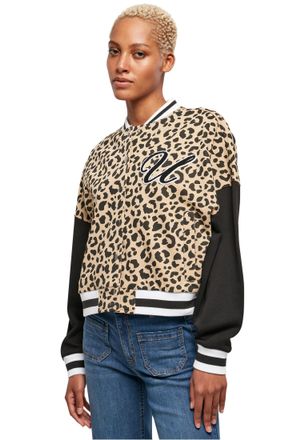 Urban Classics Damen Sweater Ladies AOP Oversized College Sweat Jacket unionbeigeleo/Black M