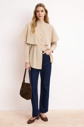 Trendyol Modest Damen Beige Einfarbig Lang Tailliert Modest Hemden