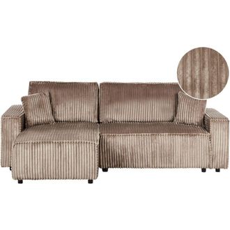 Beliani Eckschlafsofa 2-Sitzer ABACKA Cord Hellbraun mit Stauraum rechtsseitig