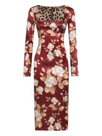 Dolce & Gabbana robe fleurie à encolure carrée - Marron