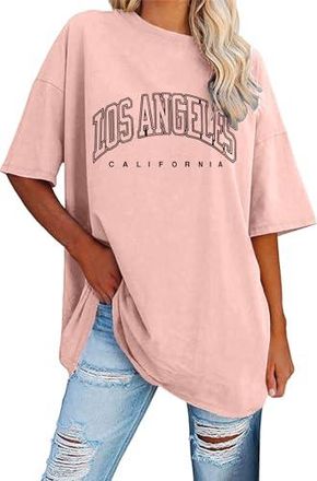 Generic T-shirts d&eacute;t&eacute; Los Angeles California pour femmes, manches mi-longues, coupe ample, hauts dentra&icirc;nement mignons et tendance, t-shirts vintage &agrave; imprim&eacute;