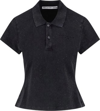 Alexander Wang Crystal Shrunken Polo Shirt - - Tops - Damen - Schwarzk - XS