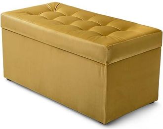 MG Design Pouf Coffre 45 × 90 cm Jaune - Rangement 100 L, Charge 300 kg, Surface Douce, Entretien Facile - pour Salon, Chambre, entrée