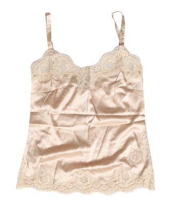 Dolce & Gabbana Womens Beige Lace Silk Satin Tank Lingerie Sleepwear Cotton Elastane Nylon Clothing