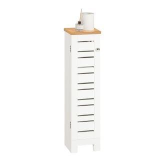 SoBuy Badezimmerschrank Schmal - Badregal aus Holz - Freistehend Toilettenrollenhalter für kleine Bäder und Nischen, Feuchtigkeitsbeständig Badmöbel,Weiß-Na