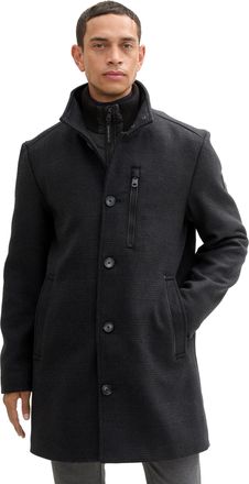 Tom Tailor Tom Tailor Herren Wollmantel mit Knopfleiste,35784 - Anthra Tonal Regular Check, XL
