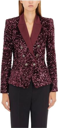 Elisabetta Franchi Femme, Vestes, Rouge, Taille: 38 FR Blazer &agrave; Sequin Crois&eacute; avec Revers en Satin