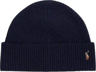 Ralph Lauren Homme, Accessoires, Bleu, Taille: ONE Size Bonnet Beanie en Laine à Logo Signature Pony Bleu