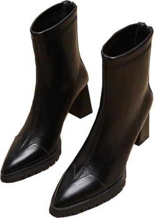 Generic Bottines pour femme - Style r&eacute;tro - Bout pointu - Talon &eacute;pais - Style d&eacute;contract&eacute; - Avec fermeture &eacute;clair dans le dos - Pour affaires, soir&eacute;es, f&ecirc;tes,