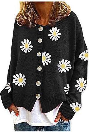 Onsoyours Femme Cardigan Manches Longues Gilet Veste Casual en Tricot Nouveau Mode Ouvert avec Poches Chaud Automne Hiver Sweater Outwear A Noir M