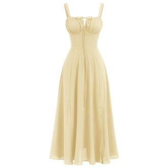 Ibtom EFOGEP Damen Korsett Midi Kleid: Blumen Fr&uuml;hling Sommer Boho Kleid &Auml;rmellos Spaghettitr&auml;ger Flie&szlig;end Schlitz Lace Up Schaukel Kleid Casual Urlaub Sonn