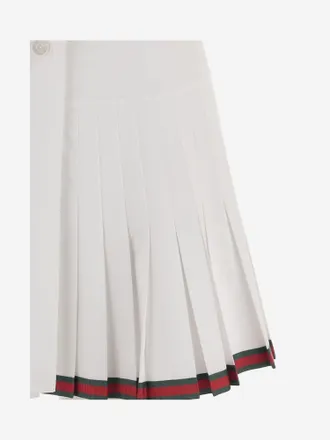 Gucci Womens Cotton Skirt With Partial Pleats White