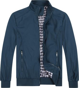 AlltheMen Heren Bomberjack met opstaande kraag, overgangsjack voor de herfst, casual sportjack donkerblauw